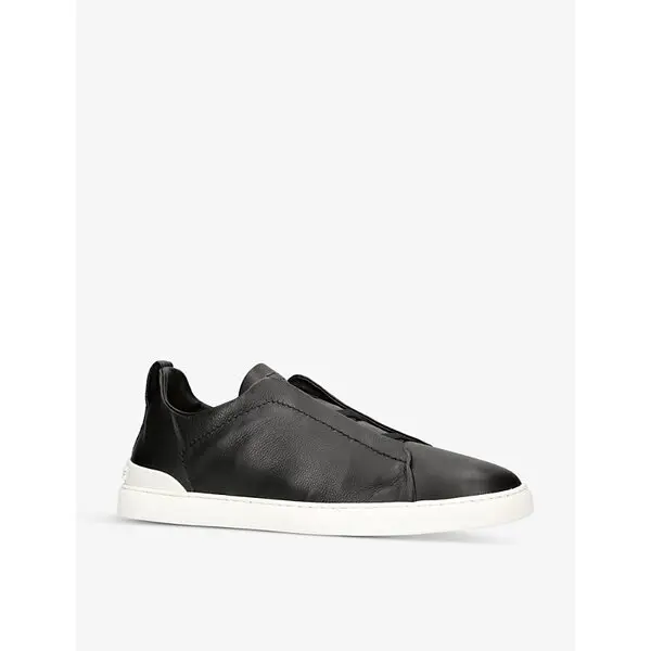 Zegna Triple Stitch Secondskin Leather Trainers - Black