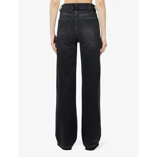Paige Sasha " Wide-leg Denim Jeans - Viper Black Distressed