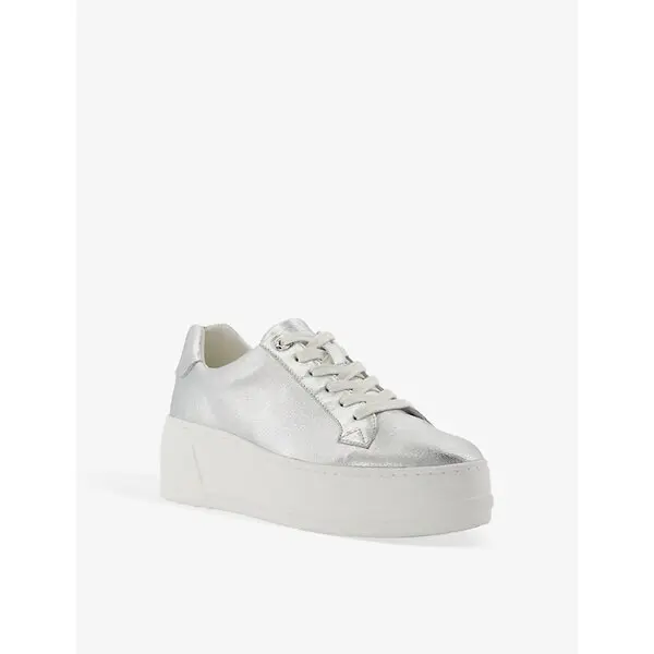 DUNE Logo-embellished Metallic Leather Low-top Trainers