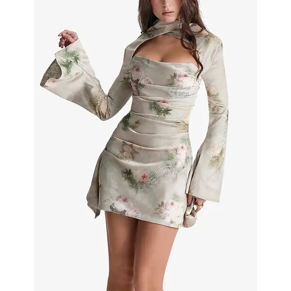 House Of Cb Toira Floral-Print Draped-Corset Woven Mini Dress - Vintage