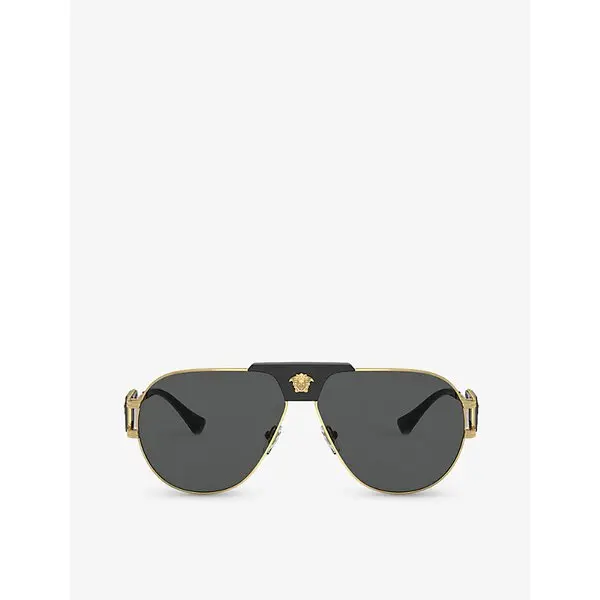 Versace Ve2252 Aviator-frame Steel Sunglasses - Gold