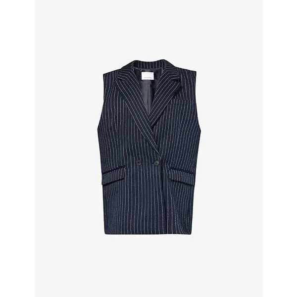 The Frankie Shop Shane Pinstriped Woven-Blend Waistcoat S In Navy