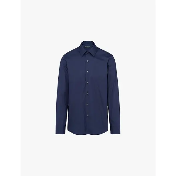 Prada Collared Slim-fit Cotton-blend Shirt - Blue