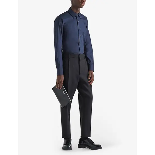 Prada Collared Slim-fit Cotton-blend Shirt - Blue