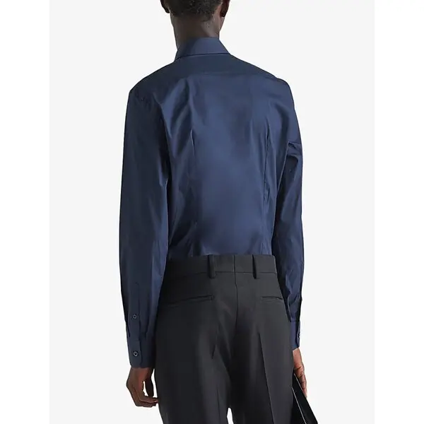 Prada Collared Slim-fit Cotton-blend Shirt - Blue