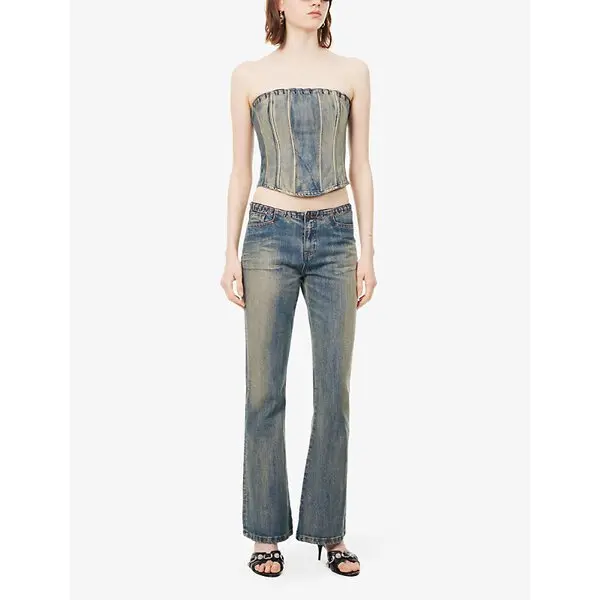 Jaded London Whipstitch Faded-Wash Boot-Cut Low-Rise Jeans 26