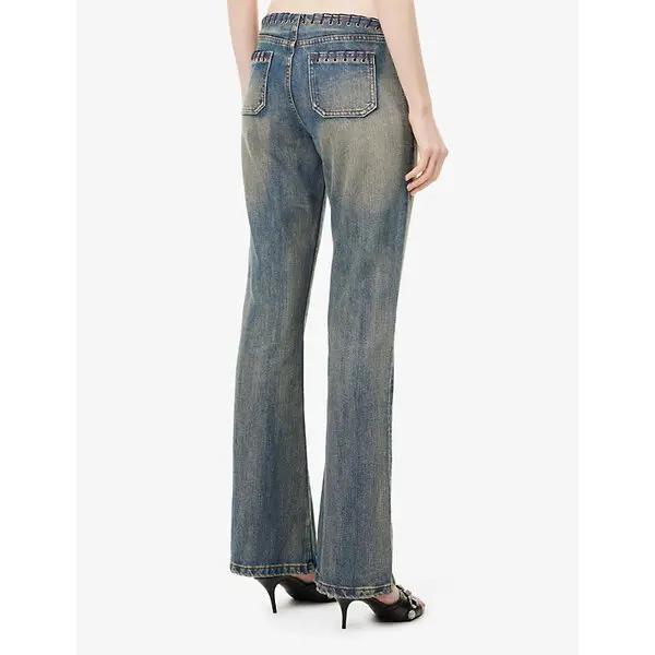Jaded London Whipstitch Faded-Wash Boot-Cut Low-Rise Jeans 26