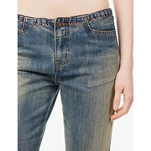 Jaded London Whipstitch Faded-Wash Boot-Cut Low-Rise Jeans 26