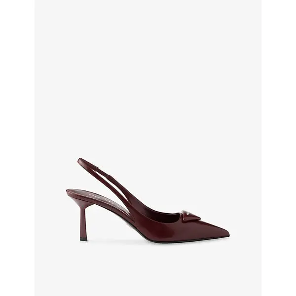 Prada Logo-plaque Slingback Heeled Leather Pumps - Red