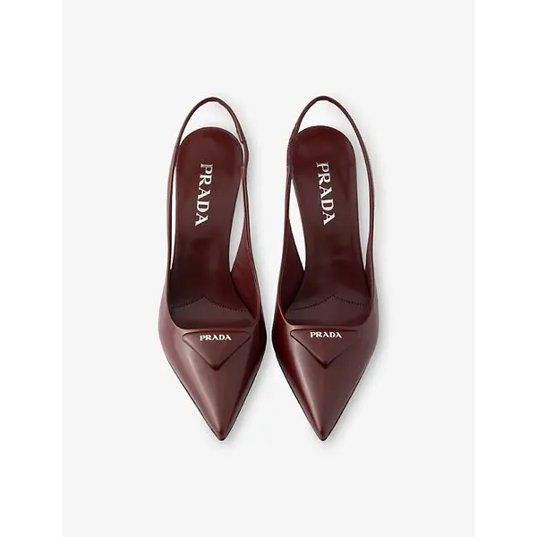 Prada Logo-plaque Slingback Heeled Leather Pumps - Red