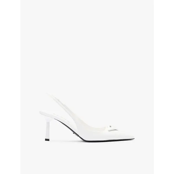 Prada Logo-plaque Slingback Heeled Leather Pumps - White