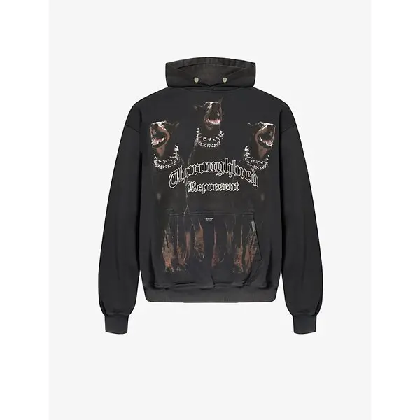 REPRESENT Thoroughbred Graphic-print Cotton-jersey Hoody - Vintage Black