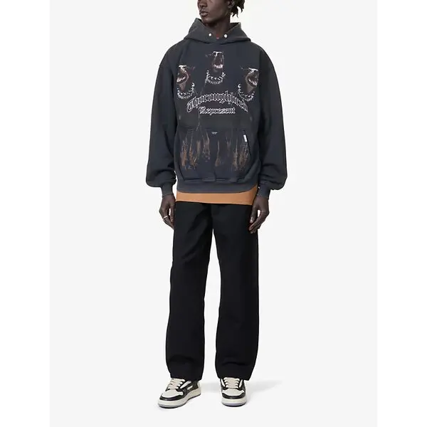 REPRESENT Thoroughbred Graphic-print Cotton-jersey Hoody - Vintage Black