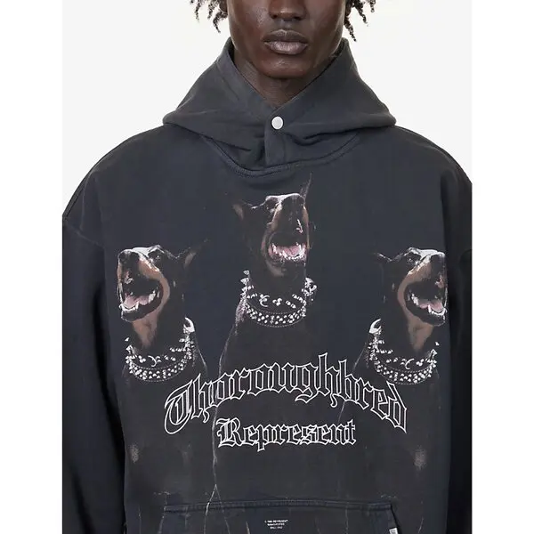 REPRESENT Thoroughbred Graphic-print Cotton-jersey Hoody - Vintage Black