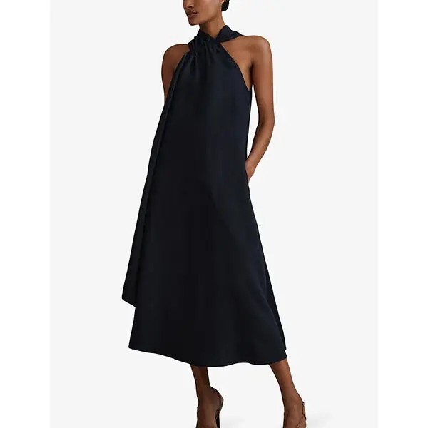 reiss cosette linen blend drape midi dress Reiss Cosette Linen Blend Drape Midi Dress In White - 55% Off