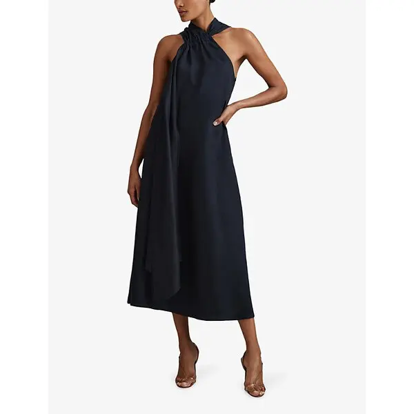 Reiss Cosette Relaxed-Fit Halter-Neck Linen Maxi Dress In Navy - 28% Off |  Editorialist