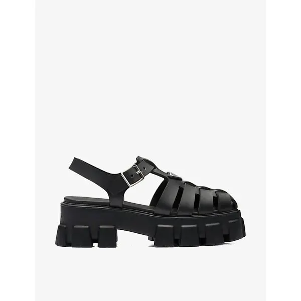 Prada Monolith Logo-plaque Caged Chunky-sole Rubber Sandals - Black