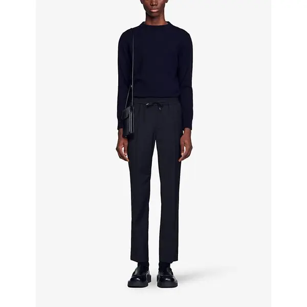 Sandro Drawstring-waist Straight-leg Wool-blend Trousers - Noir / Gris