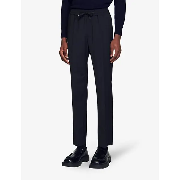 Sandro Drawstring-waist Straight-leg Wool-blend Trousers - Noir / Gris