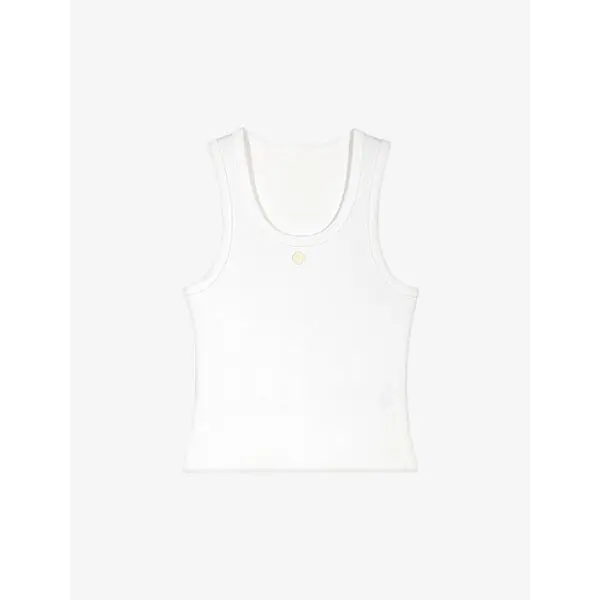 Maje Logo-embroidered Ribbed Stretch-cotton Vest - Blanc
