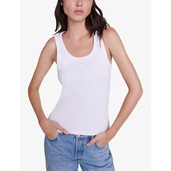 Maje Logo-embroidered Ribbed Vest - Blanc