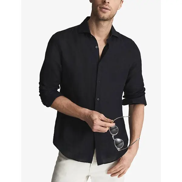 REISS Ruban Regular-fit Linen Shirt - Black