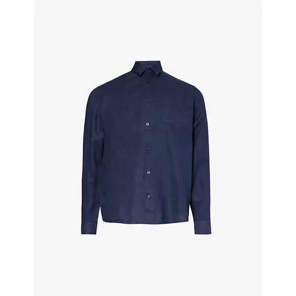 Vilebrequin Caroubis Logo-embroidered Linen Shirt - Bleu Marine