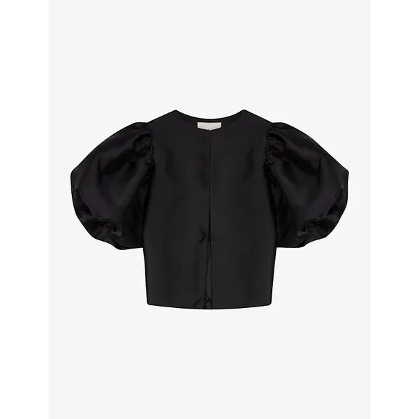 MALINA Cleo Balloon-sleeve Satin Blouse - Black