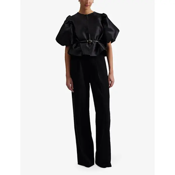 MALINA Cleo Balloon-sleeve Satin Blouse - Black