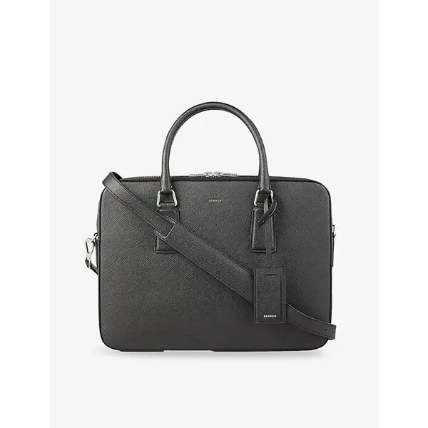 Sandro Logo-embossed Faux-leather Briefcase - Black