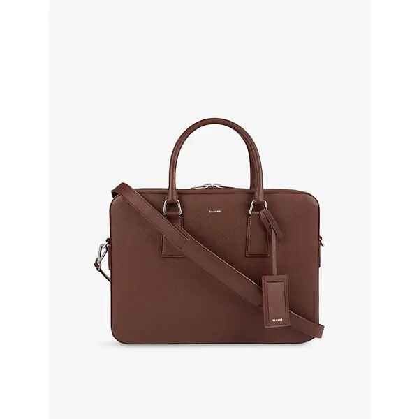 Sandro Logo-embossed Faux-leather Briefcase - Cognac