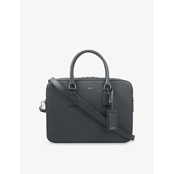 Sandro Logo-embossed Faux-leather Briefcase - Steel
