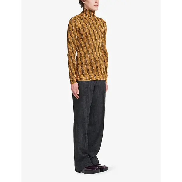 Prada Geometric-pattern Turtleneck Wool Sweatshirt - Corn Yellow