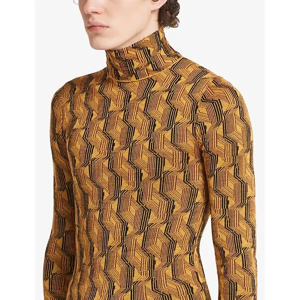Prada Geometric-pattern Turtleneck Wool Sweatshirt - Corn Yellow