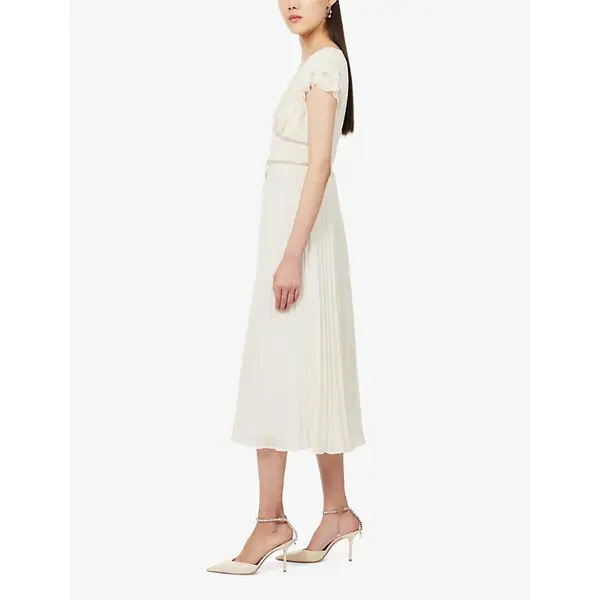 sachin and babi light blue dress Blue Self Portrait Cream Chiffon Tiered Midi Dress Yellow Lace Chiffon Midi  Dress – Self-portrait-US
