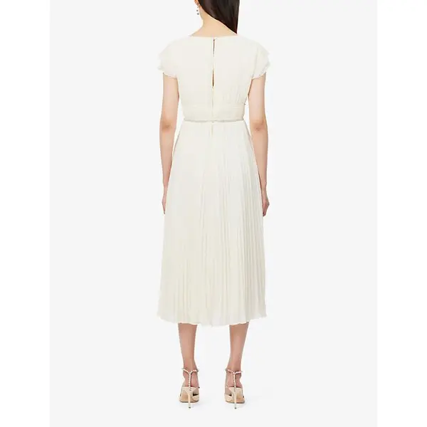 Self-Portrait Pleated Chiffon Midi Dress In Cream - 45% Off | Editorialist
