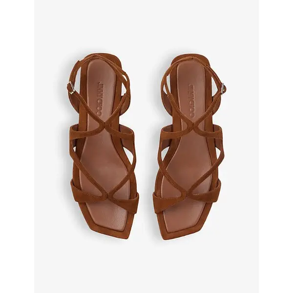 JIMMY CHOO Ayla Suede Flat Sandals - Tan