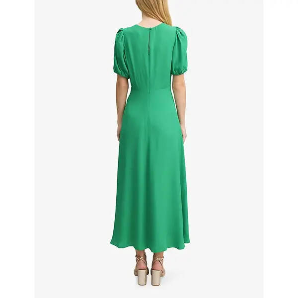 Lk Bennett Hermia V-Neck Puff-Sleeve Midi Dress In Gre-Green - 59% Off |  Editorialist