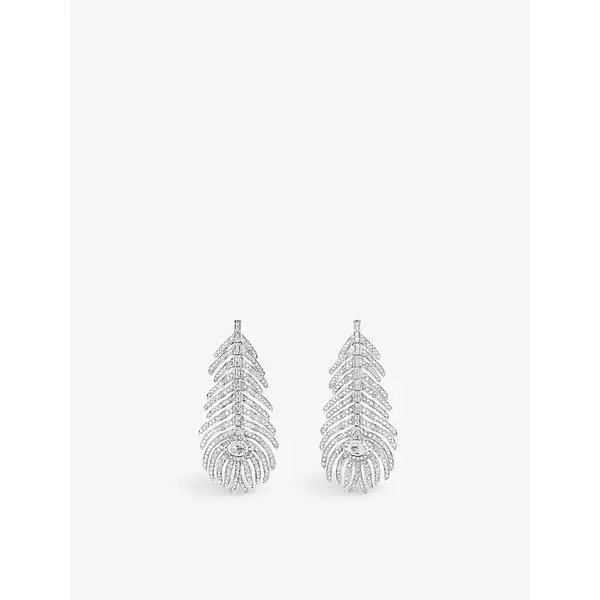 Boucheron Plume De Paon Diamond Pendant Earrings - White Gold