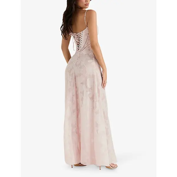 seren pistachio floral lace back maxi dress House of CB Seren Floral Lace Back Maxi Dress