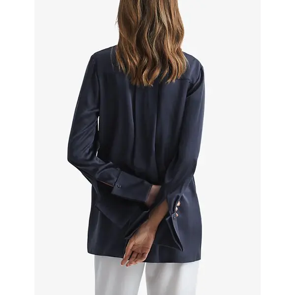 REISS Hailey Point-collar Silk Shirt - Navy