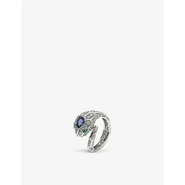 BVLGARI Serpenti Viper 18ct White-gold Diamond, Sapphire And Emerald Ring - White Gold