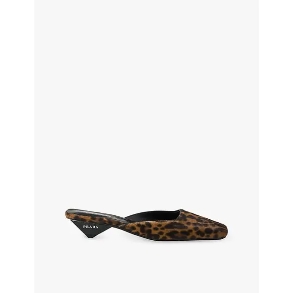 Prada Leopard-print Leather Heeled Mules