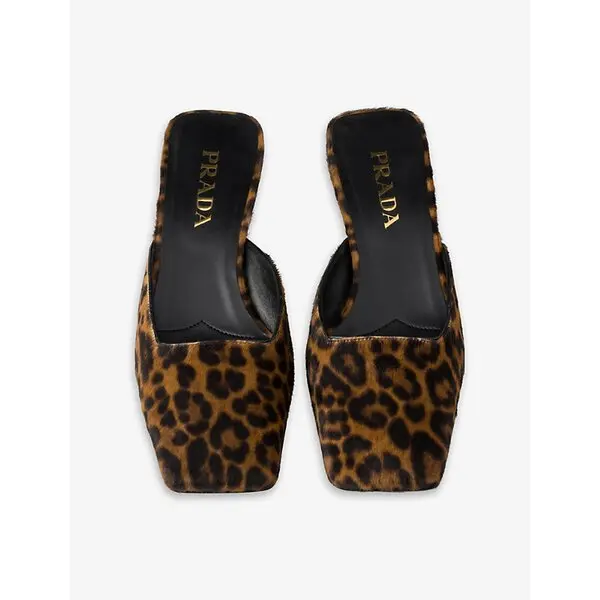 Prada Leopard-print Leather Heeled Mules