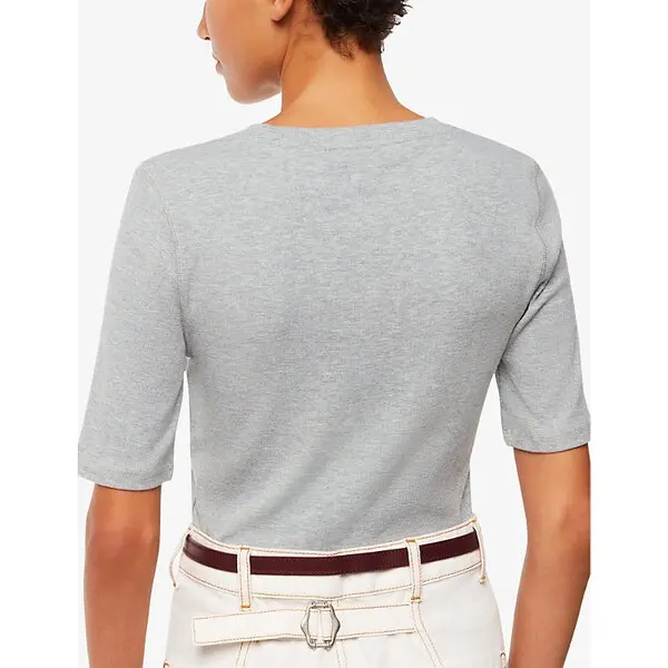 Whistles V-neck Ribbed Stretch-knit Top