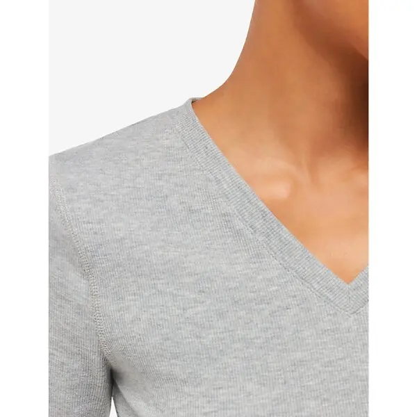 Whistles V-neck Ribbed Stretch-knit Top