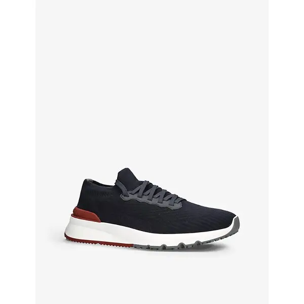 Brunello Cucinelli Brand-embossed Knitted Low-top Trainers - Blue Other
