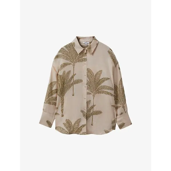 REISS Oskia Palm Tree-print Linen Shirt