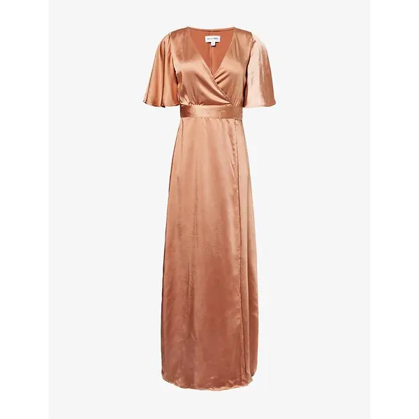 Six Stories Wraparound Tie-Waist Maxi Dress - Burnt Peach | Editorialist