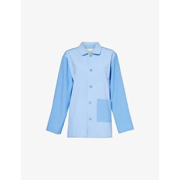 HAY Duo Relaxed-fit Long-sleeve Cotton Pyjama Shirt - Sky Blue